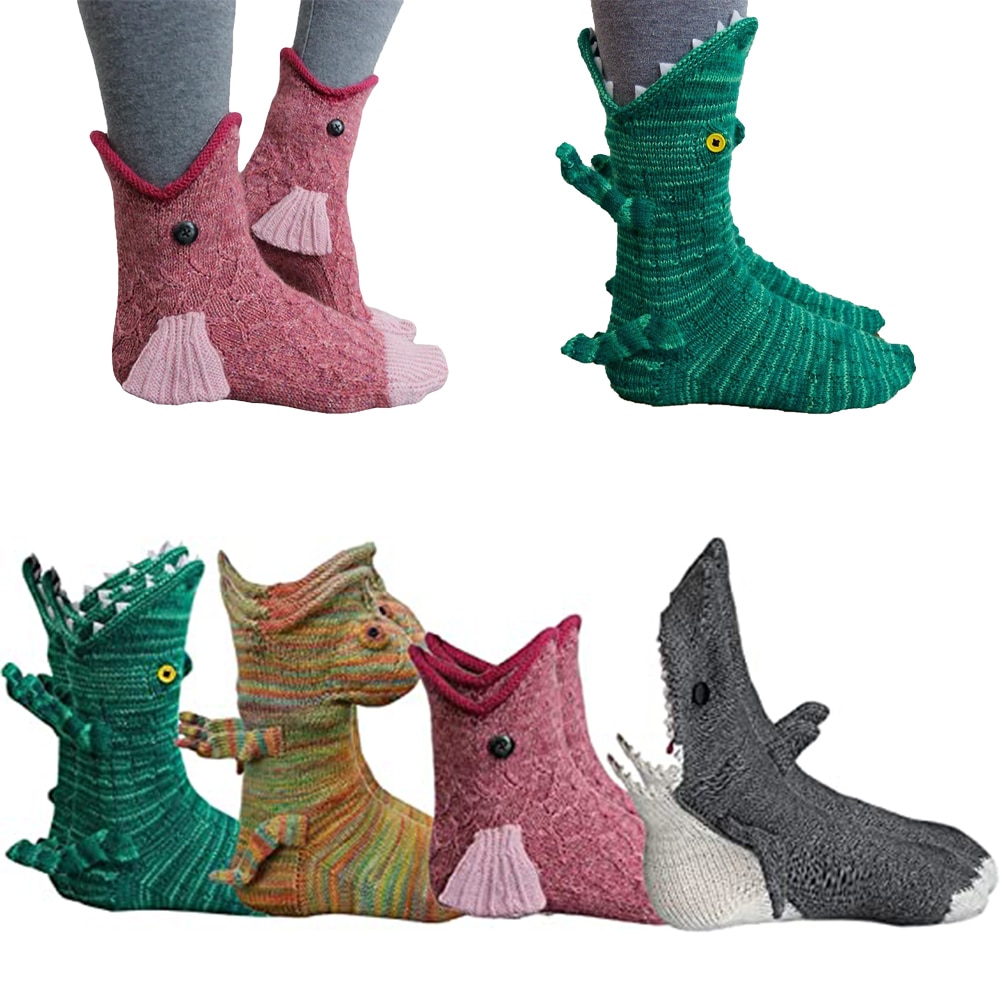 Buy 4 Pairs Knit Animal Socks Crocodile Socks Christmas 3D Chameleon ...
