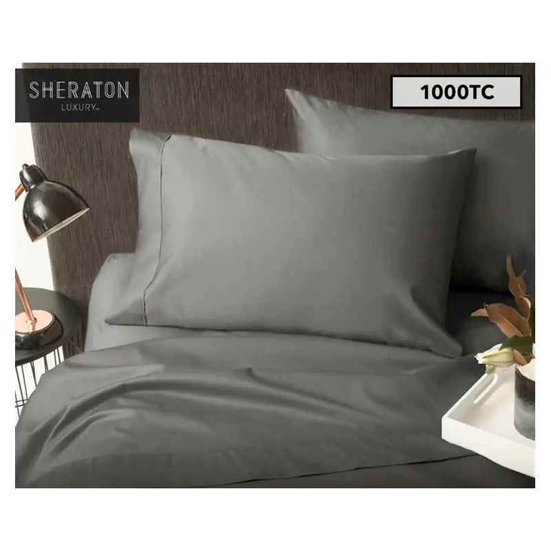 Buy Sheraton Luxury 1000TC 100% Cotton Sheet Set Pewter Queen - MyDeal