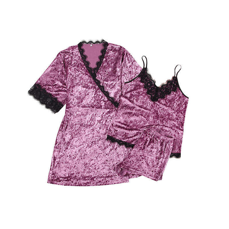 Buy Nevenka Velvet Sexy 3-Piece Sleepwear Deep V Lace Cami + Tie ...