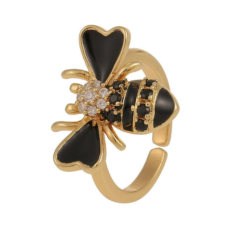Buy Anyco Cute Enamel Bee Insect Cuff Ring For Women Tiny Copper Inlay ...