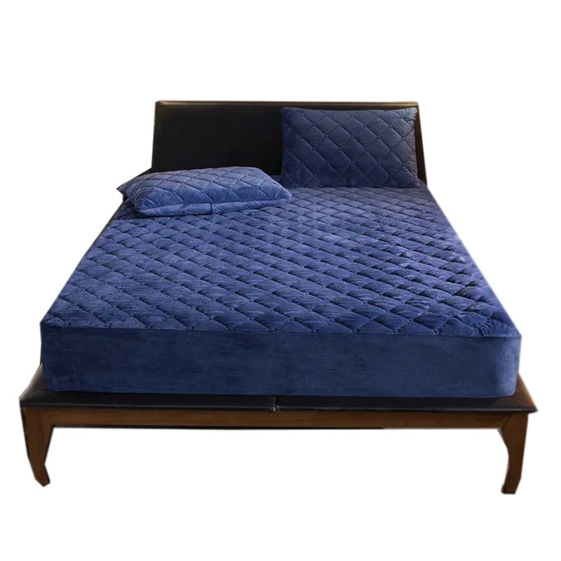 Buy Anyhouz Mattress Cover Navy Blue Double Size Crystal Velvet Thicken