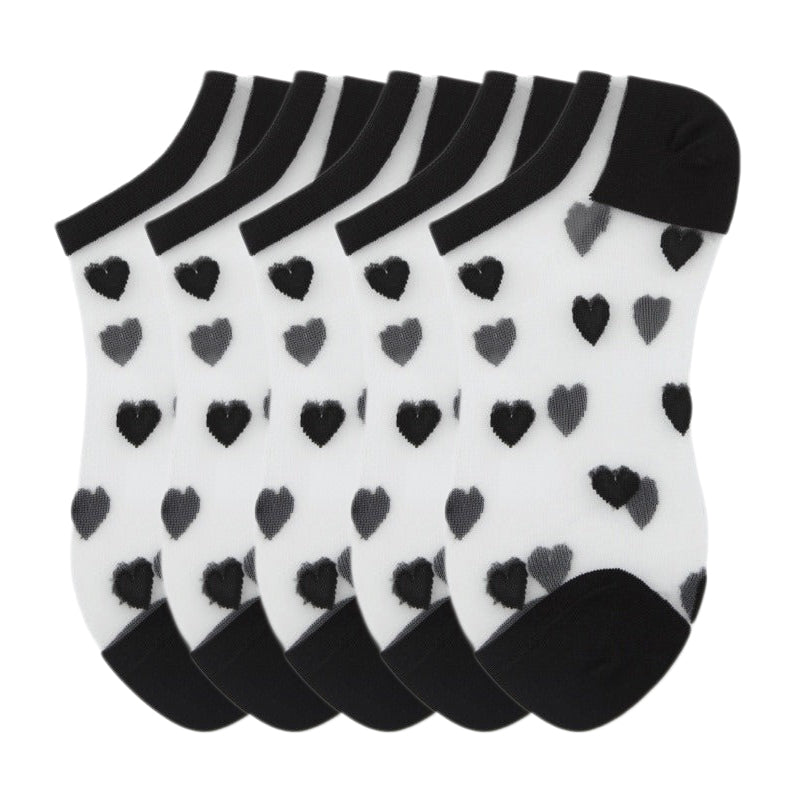 Buy Anyfootwear 5 Pairs Black Size 5-9 Heart Tull Glass Silk Design ...