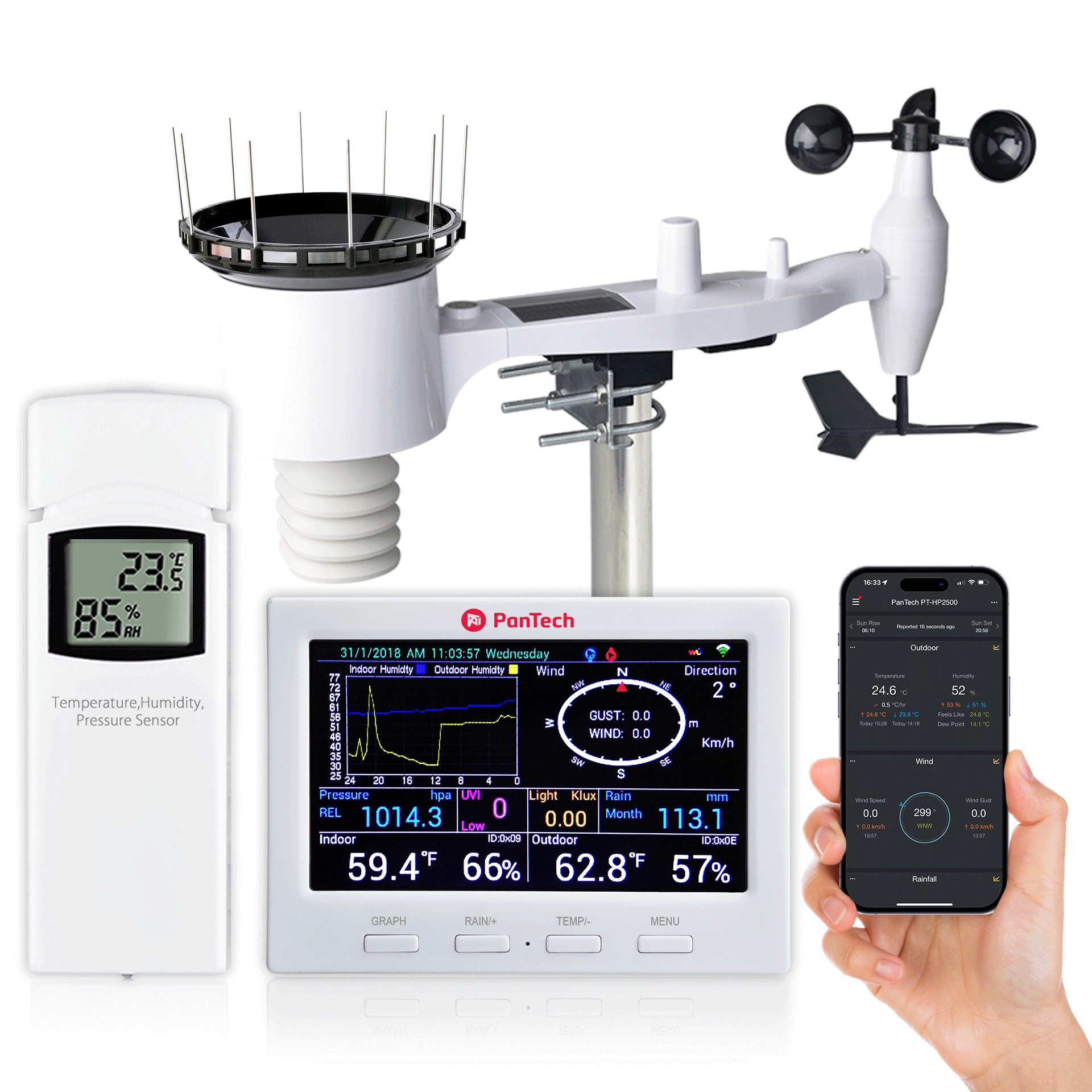 Buy PanTech Weather Station Wifi Rain Gauge Anemometer Wireless Solar ...