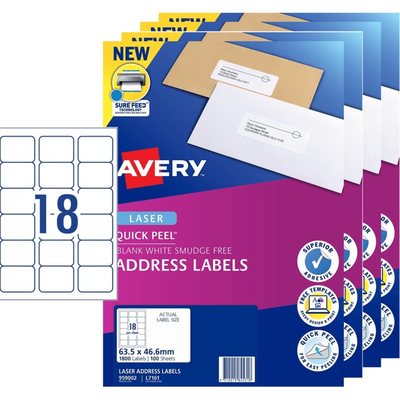 Buy Avery 959002 L7161 Address Label Sure Feed Laser 18/Sheet White 100 ...