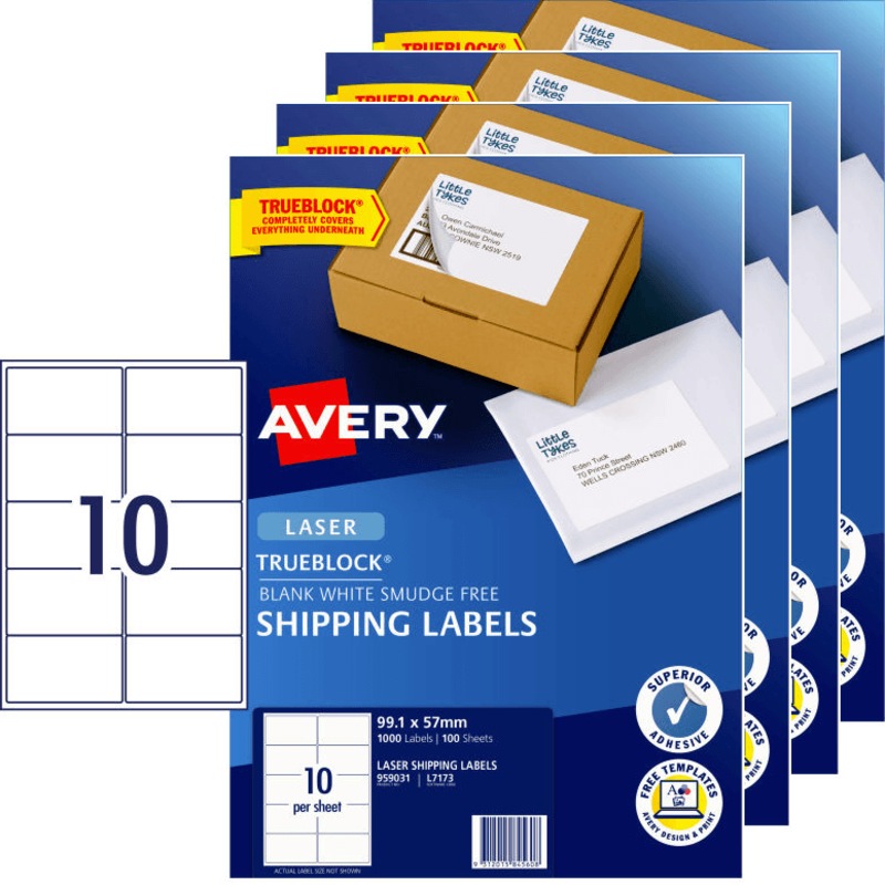 Buy 4 Packs Avery 959031 L7173 Trueblock Shipping Label Laser 10/Sheet ...