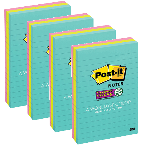 Buy 4 Packs Post-It Super Sticky Lined Ruled Notes 100x148mm Miami 3 ...