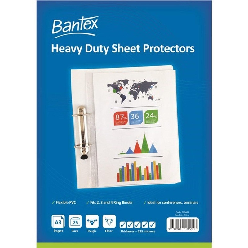Buy Bantex Heavy Duty Sheet Protectors 125 Micron A3 Clear Pack 25 - MyDeal