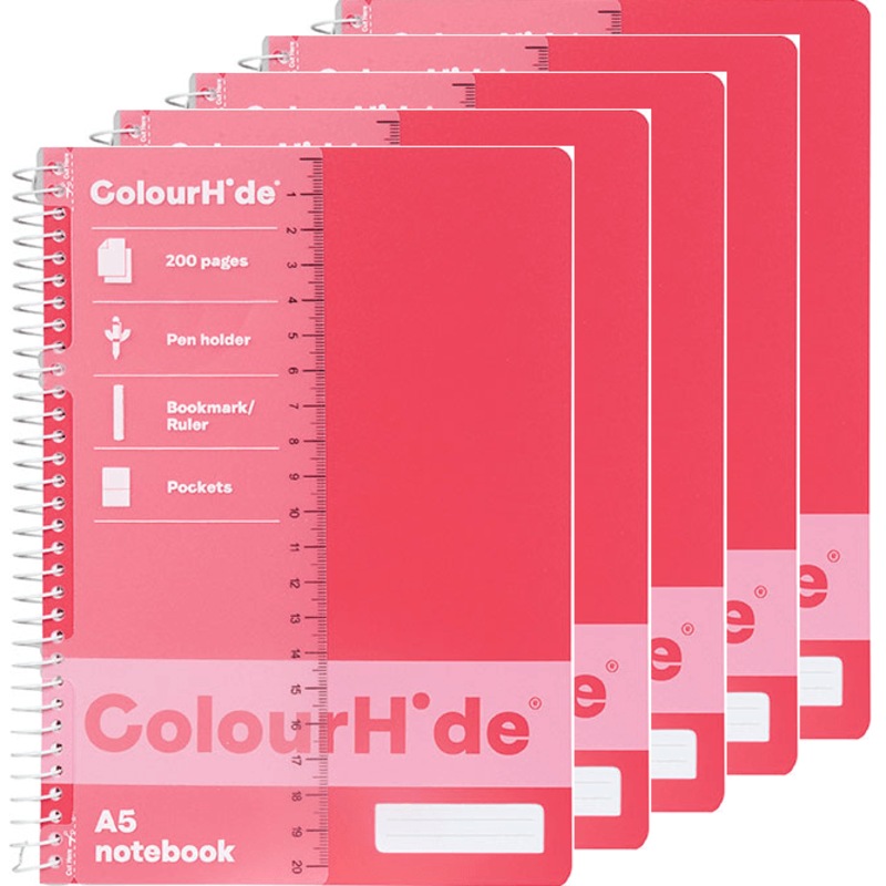 Buy Colourhide Notebook A5 200 Pages Watermelon Pink Spiral Pack 5 - MyDeal