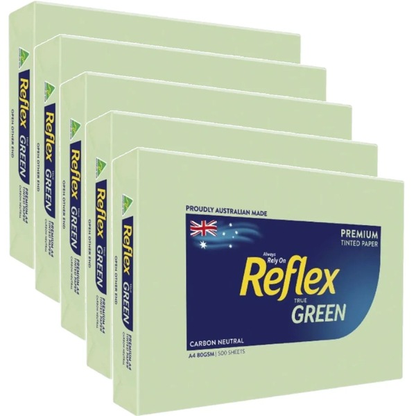 Buy Reflex Green 80gsm A4 Copy Paper 5 Reams 2,500 Sheets Box - MyDeal ...