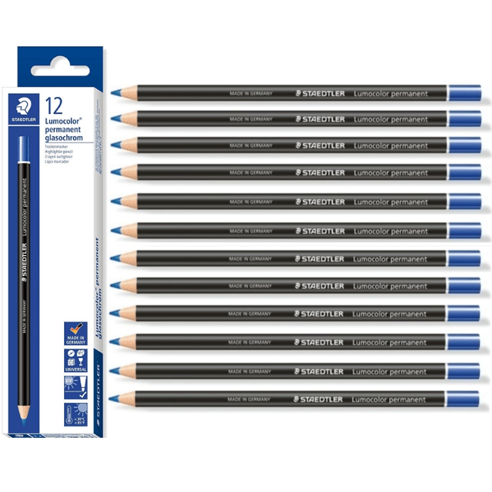 Buy Staedtler 108 Lumocolor Permanent Glasochrom Pencils Blue Box 12 ...
