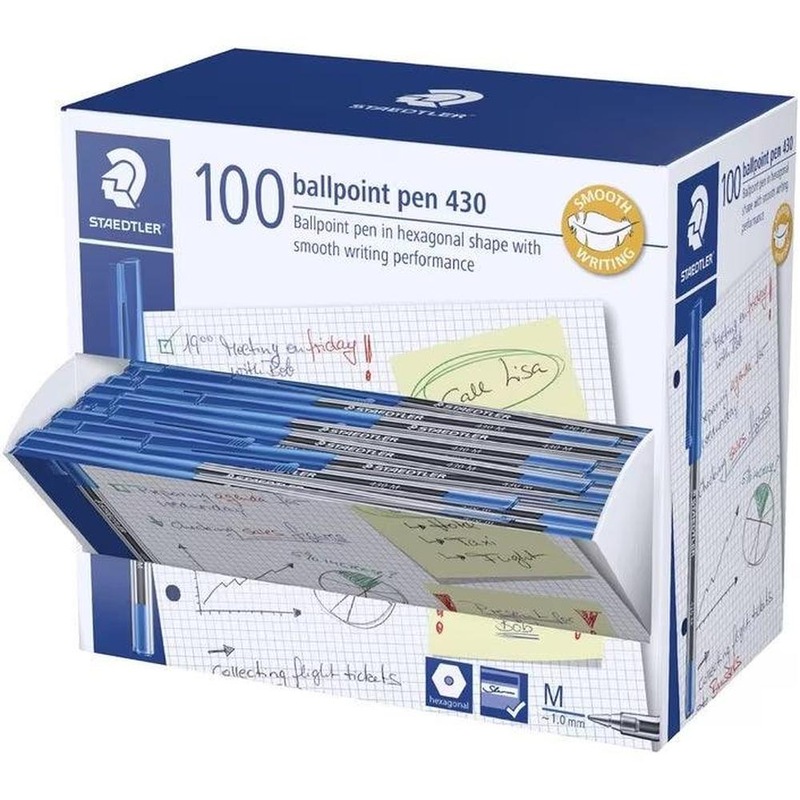 Buy Staedtler 430 Stick Ballpoint Pen Medium Blue Box 100 - MyDeal
