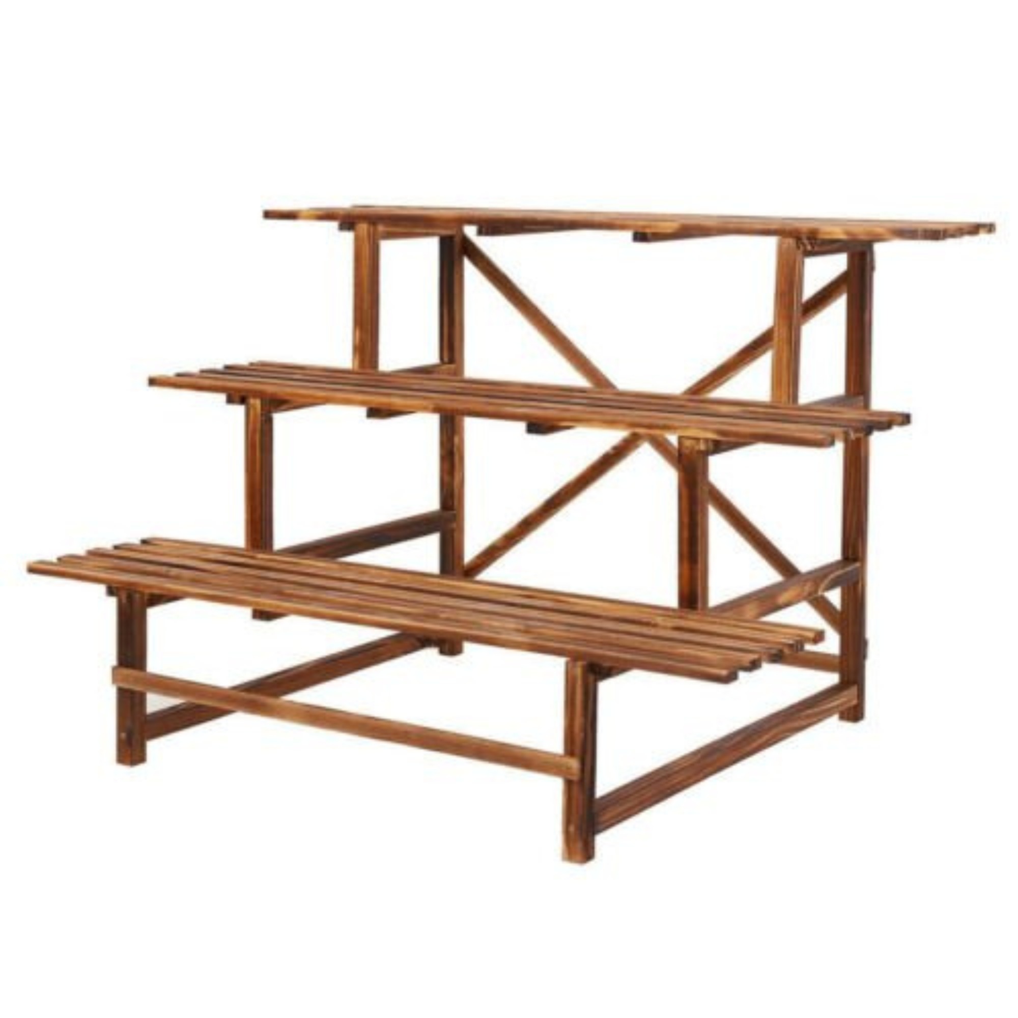 Buy Large Step Ladder Plant Stand Carbonized Wood Flower Holder Rack ...
