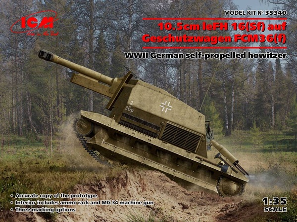Buy ICM 1:35 10.5cm leFH 16(sf) auf Geschutzwagen FCM36(f) - MyDeal ...
