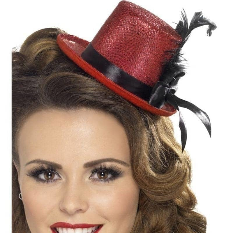 Buy Red Mini Tophat with Black Ribbon and Feather - MyDeal Australia