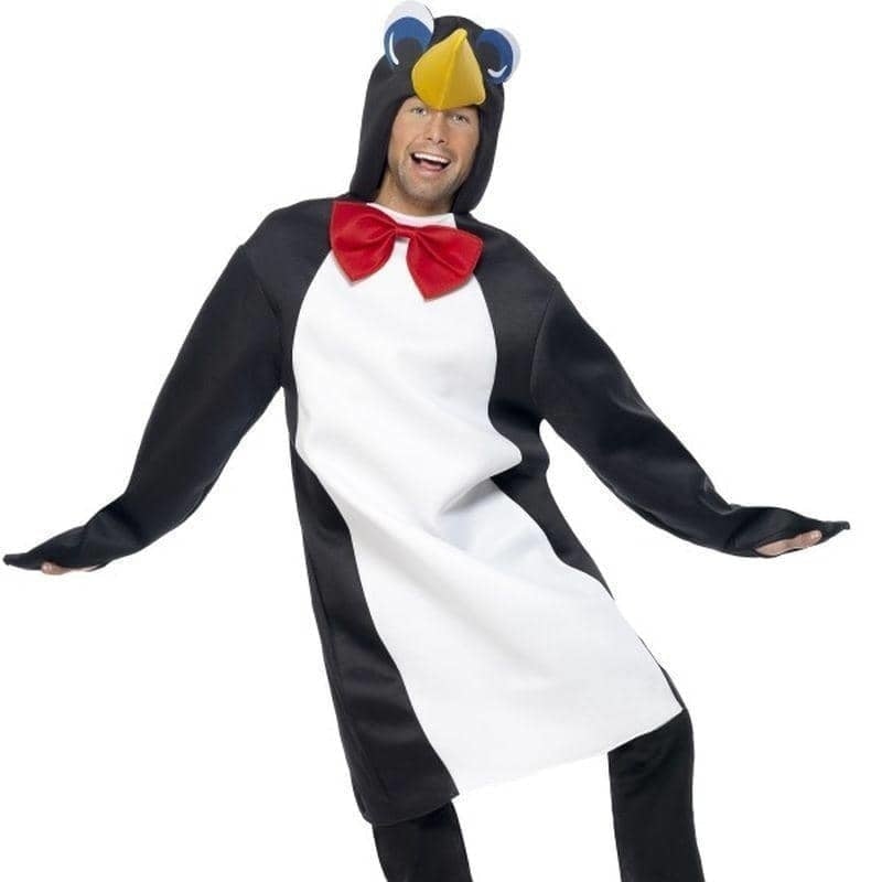 Buy Penguin Costume Adult Black White Bodysuit Red Bow Tie and Yellow ...