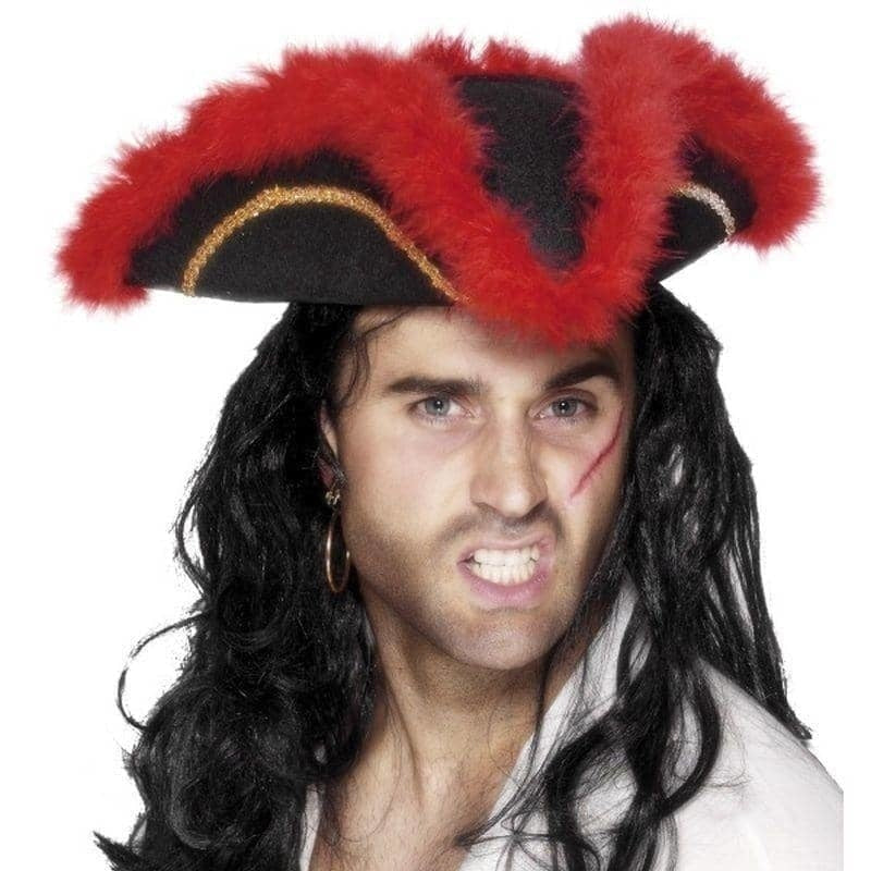 Buy Pirate Tricorn Hat Red Feather Adult Black - MyDeal Australia