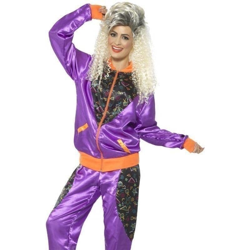 Buy 80s Retro Shell Suit Costume Ladies Adult Purple Jacket and ...