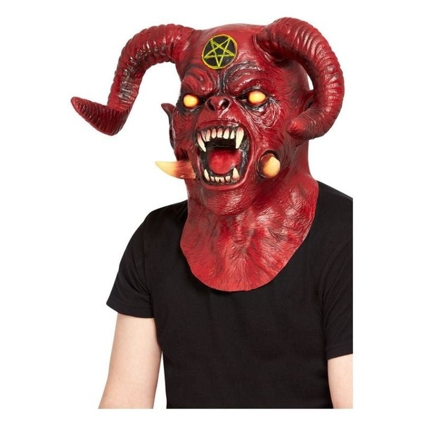 Buy Satanic Devil Overhead Mask Latex with Horns - MyDeal Australia