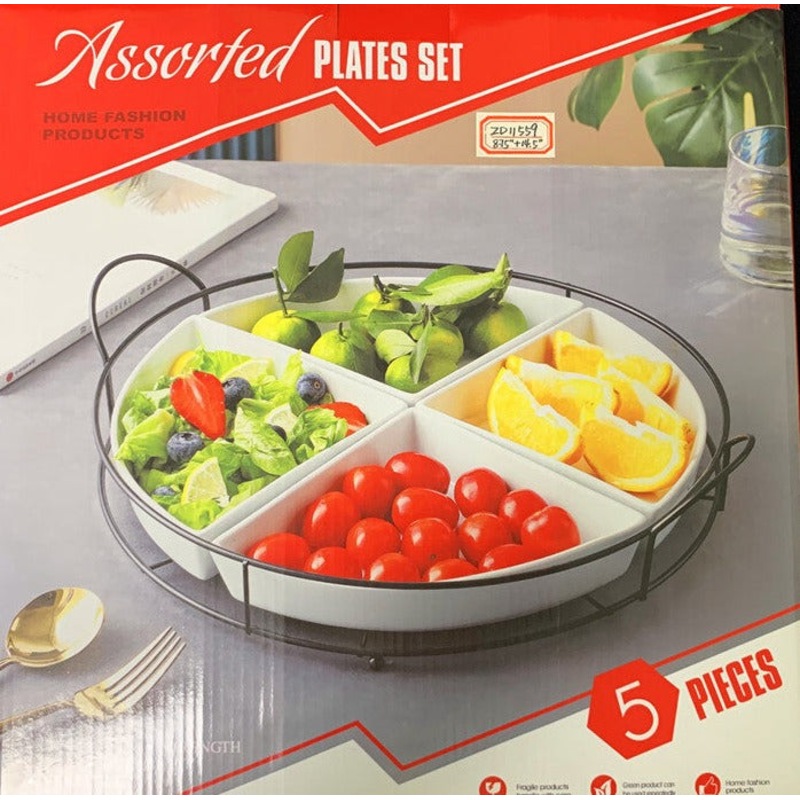 Buy Ceramic Round Divided Appetizer Platter Fruits and Snack Plate 4 ...