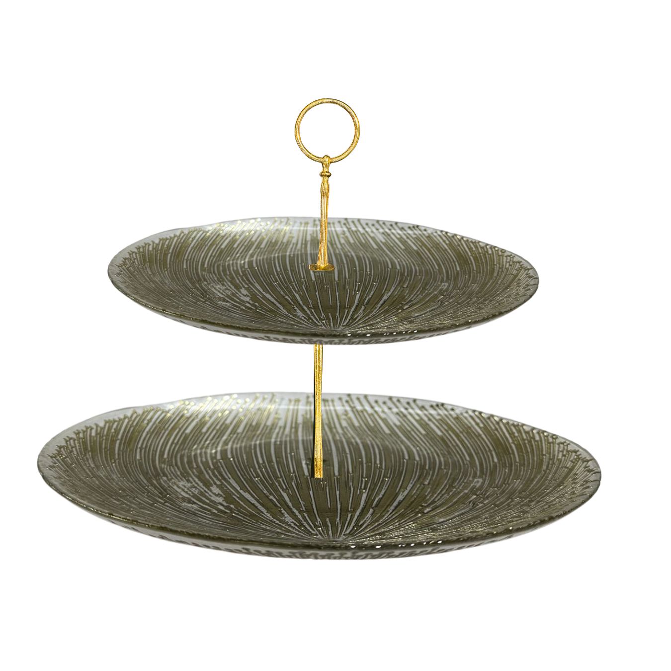 Buy Glasscom Gold Abstract Art Glass Two Tier Cake Server Gold Stand ...