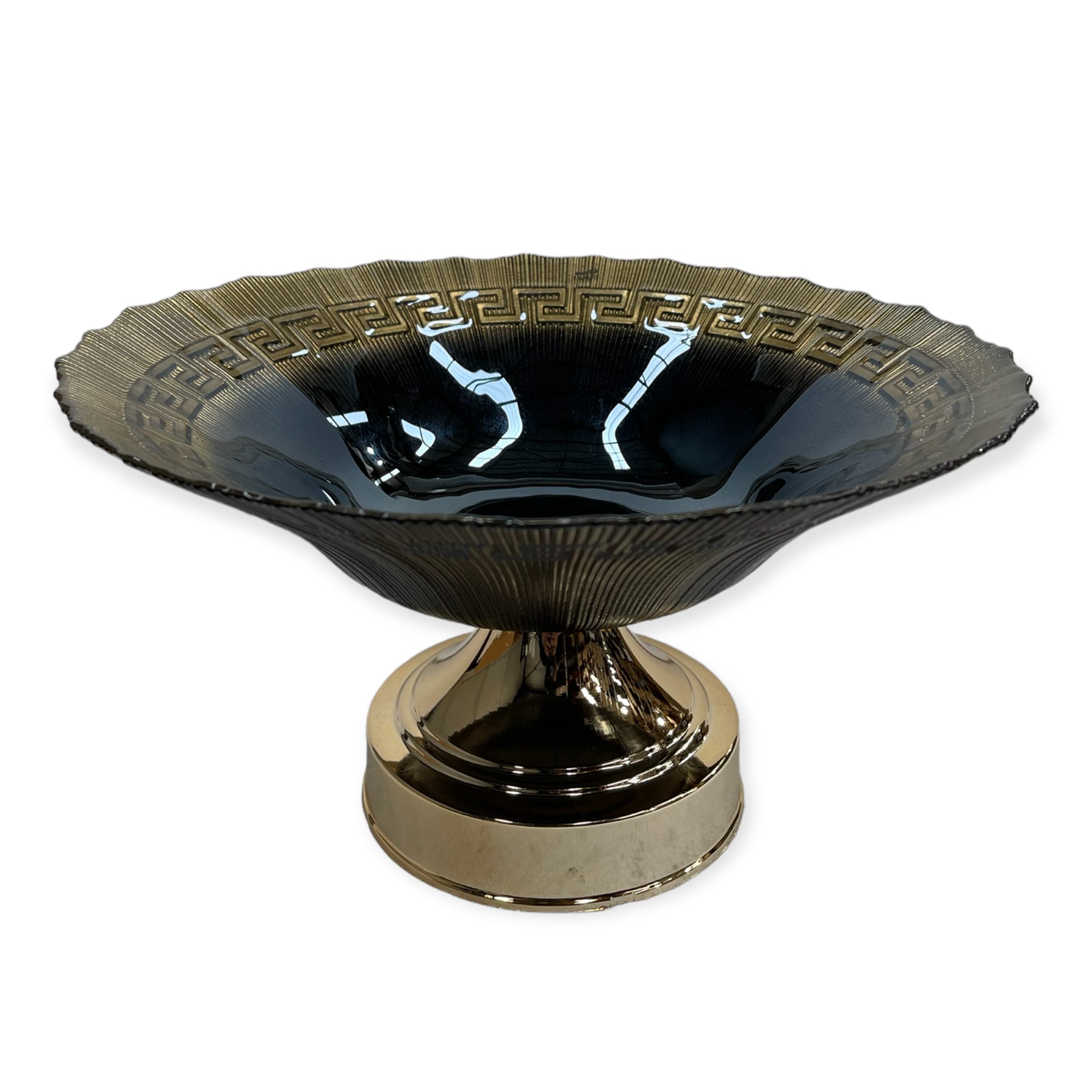 Buy Glasscom Greek Key Engraved Black and Gold Round Footed Fruit Bowl ...