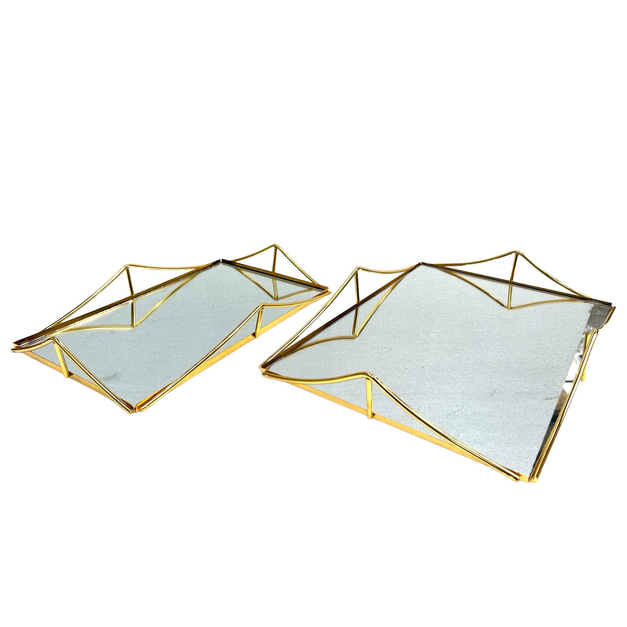 Buy Gold Metal Glass Base Deco Rectangular Serving Tray Set of 2 ...