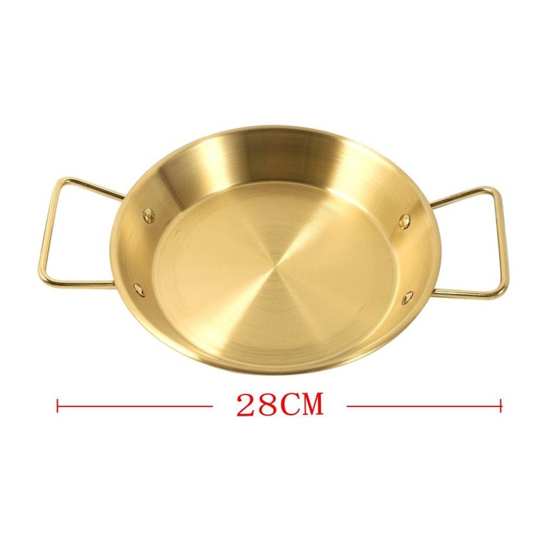 Buy Gold Plated Stainless Steel Wok Pan Flat Karahi Paella Pan with ...