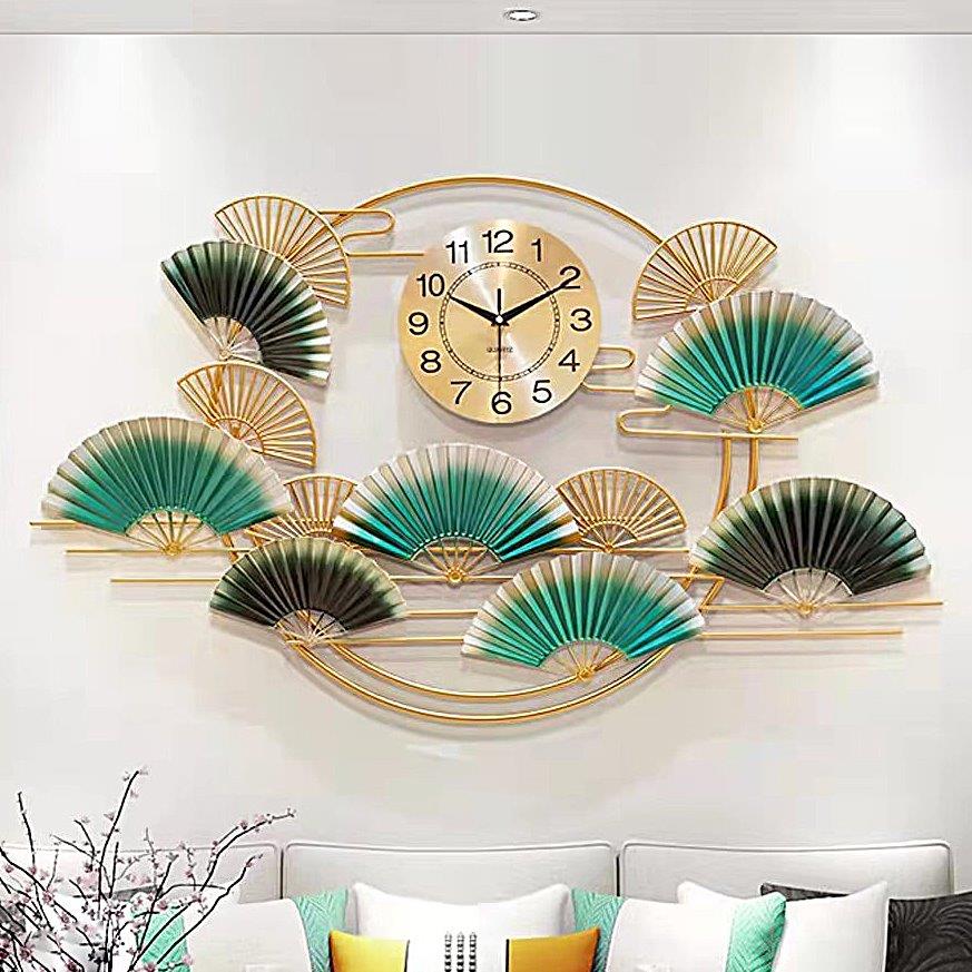 Buy Luuxury Modern Chinese Fan Design Metal Wall Clock 3D Home Wall ...