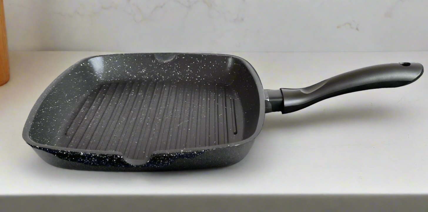 Buy Non Stick Marble Coated Die Cast Aluminium Ribbed Skillet Pan Steak ...