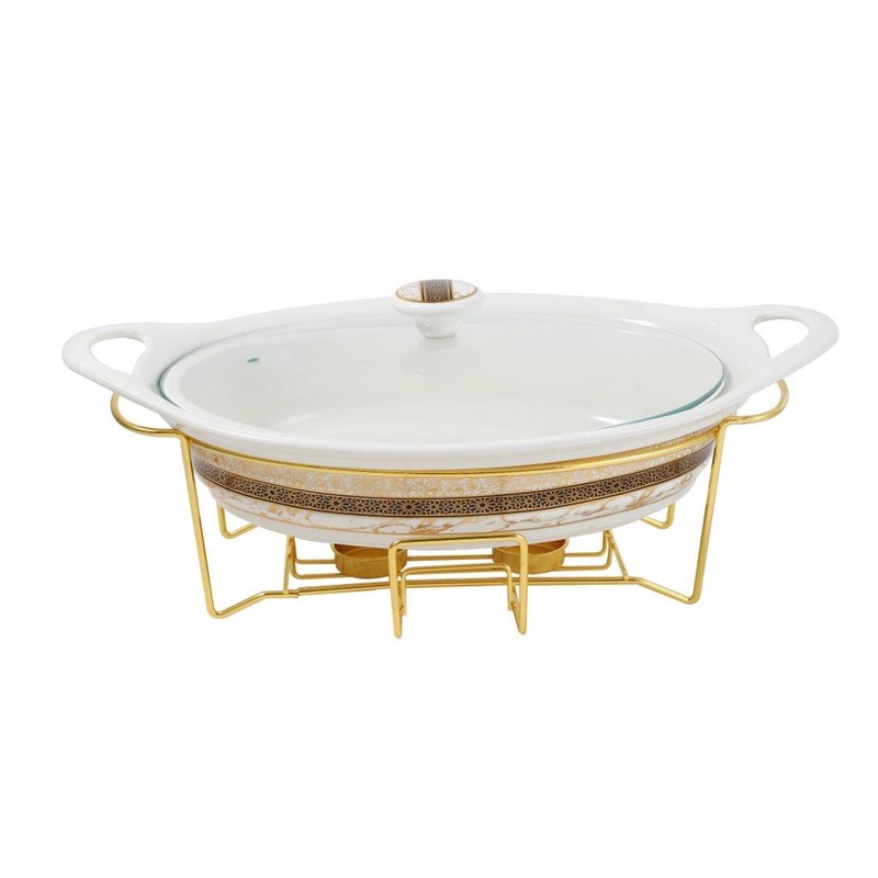 Buy Oval Ceramic Chafing Dish Casserole White Gold Glaze Design Buffet ...