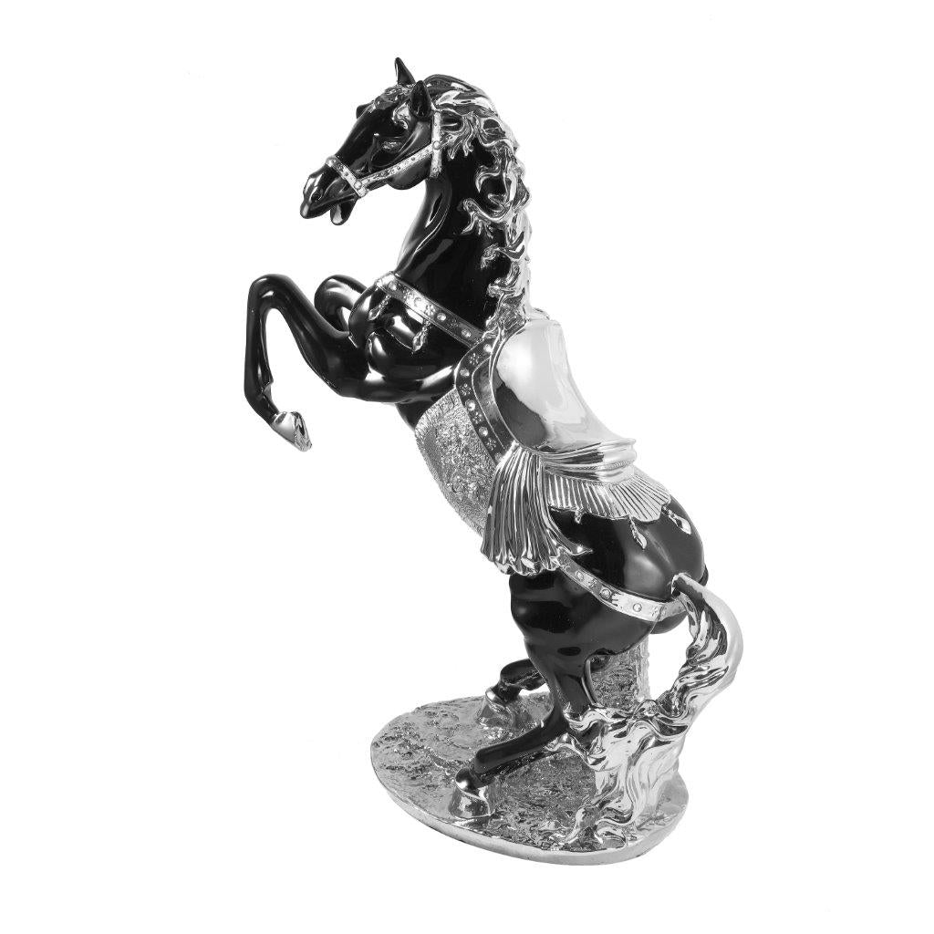 Buy Sculpture Statue Resin Figurine Horse Metallic Silver and Black ...
