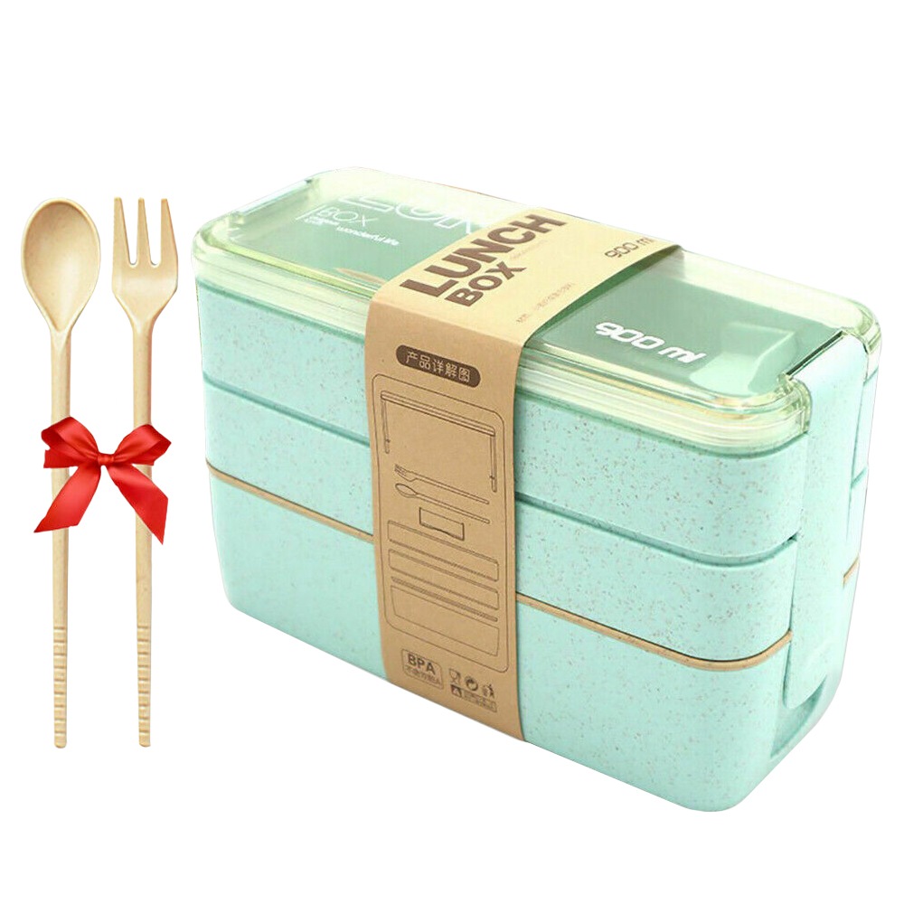 Buy 3-Layer Bento Box Students Lunch Box Eco-Friendly Leakproof 900ml ...