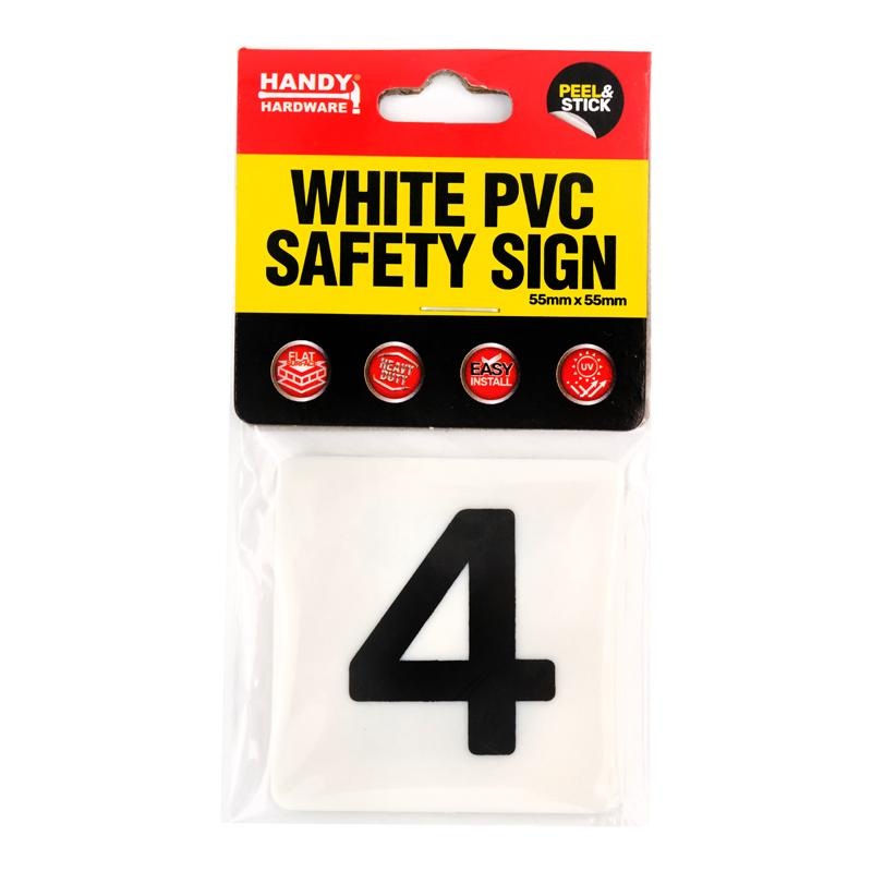 Buy Signage Peel & Stick White PVC 55mm x 55mm - Numbers 4 - MyDeal