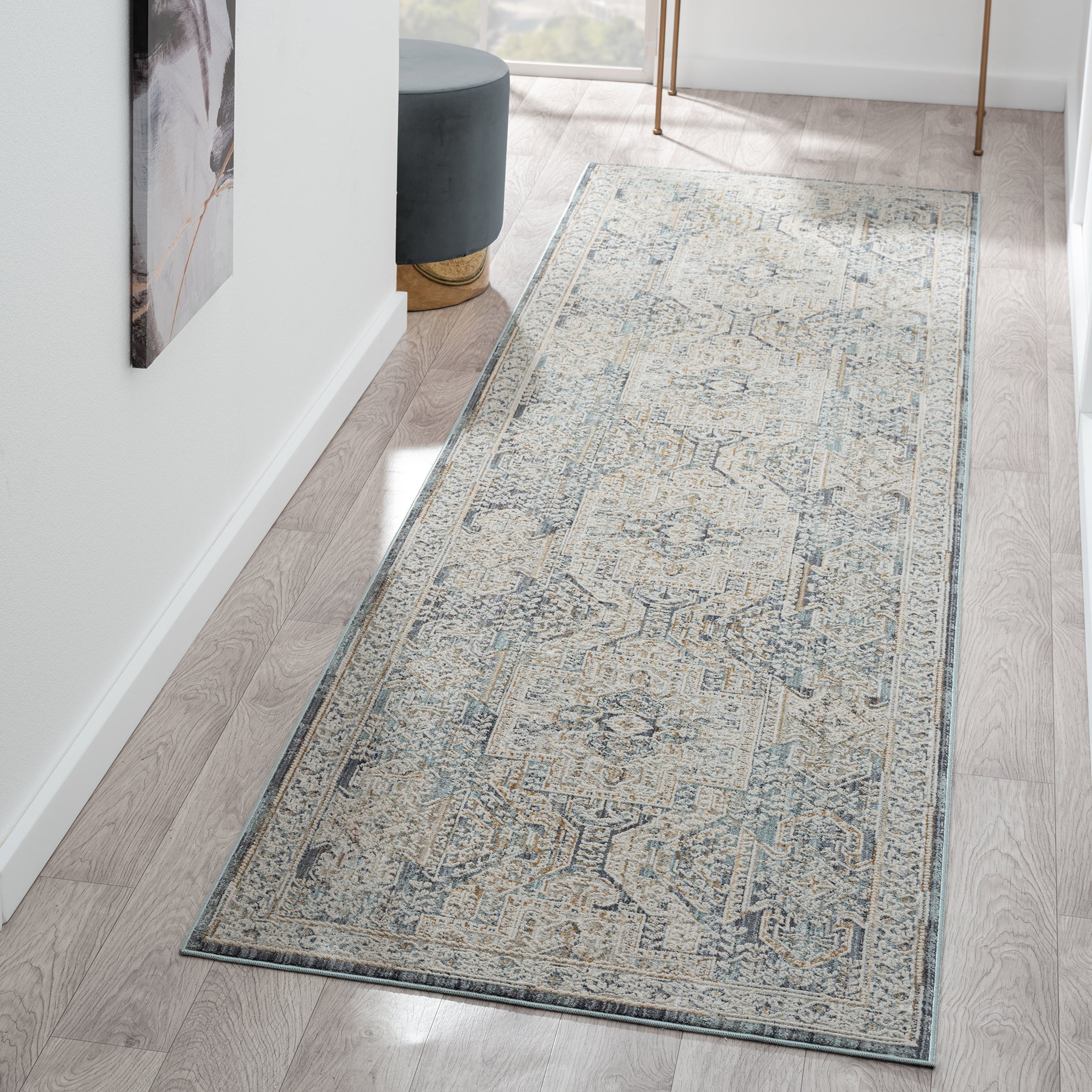 Buy Allen Aitken Grey Beige Runner Rug - MyDeal Australia