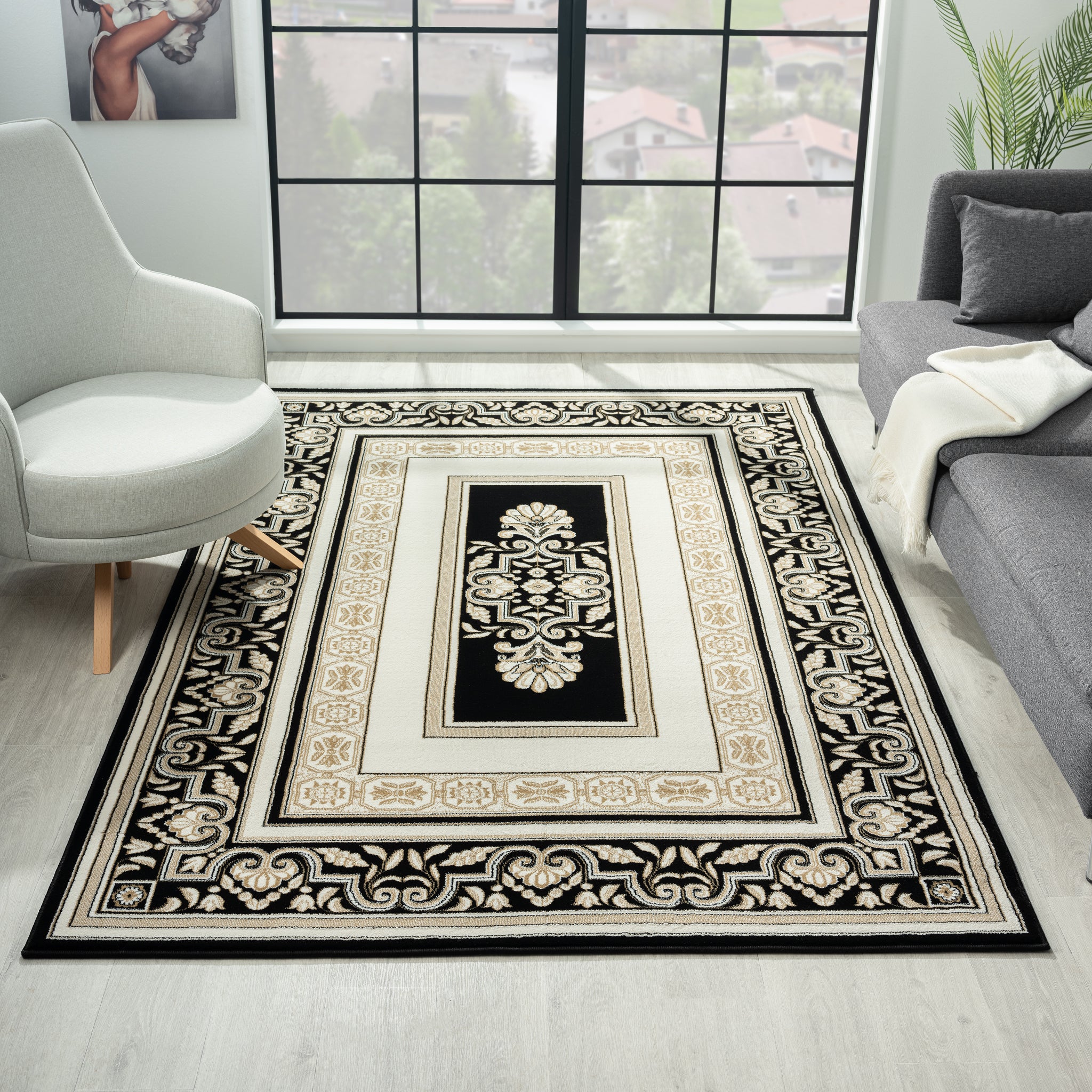 Buy Royal King Black Cream Rug - MyDeal Australia