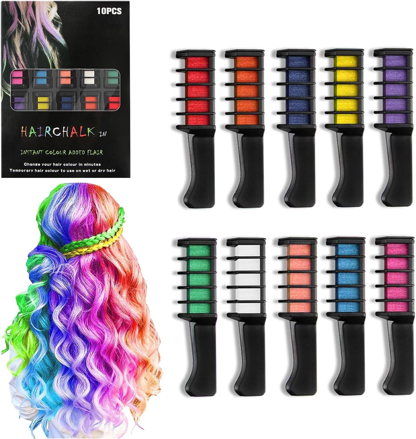 Buy 10 Color Hair Chalk Comb for Girls: Washable Temporary Dye for Kids ...