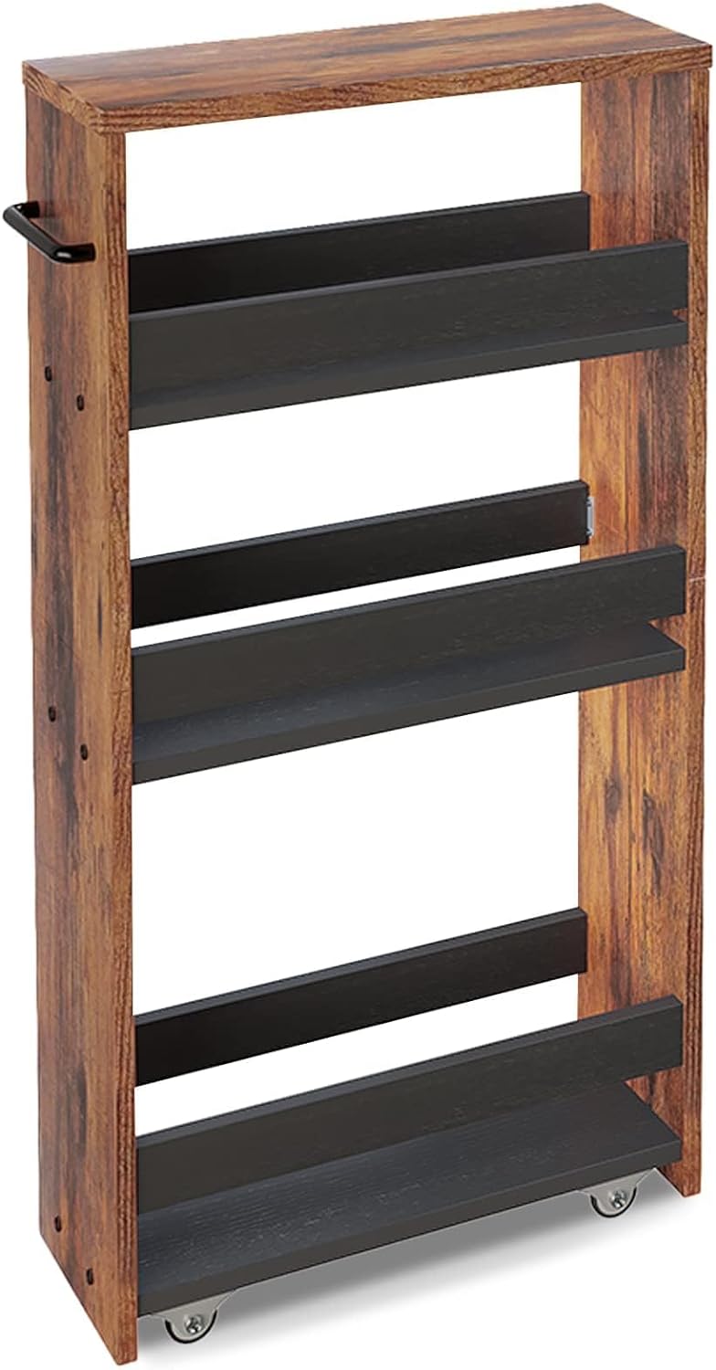 Buy 4 Tier Slim Storage Cart with Handle for Small Spaces - Black+Brown ...