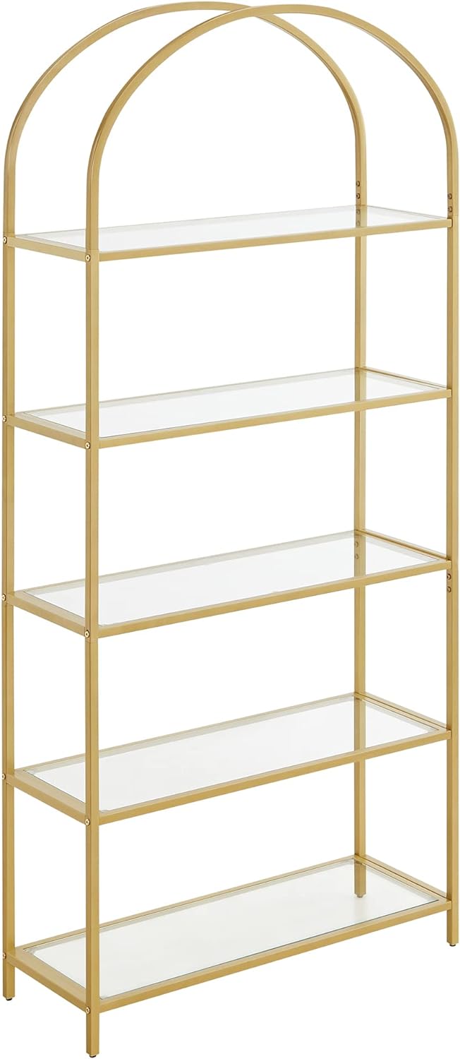 Buy 5-Tier Bookcase with Tempered Glass Shelves - Gold Finish - MyDeal ...