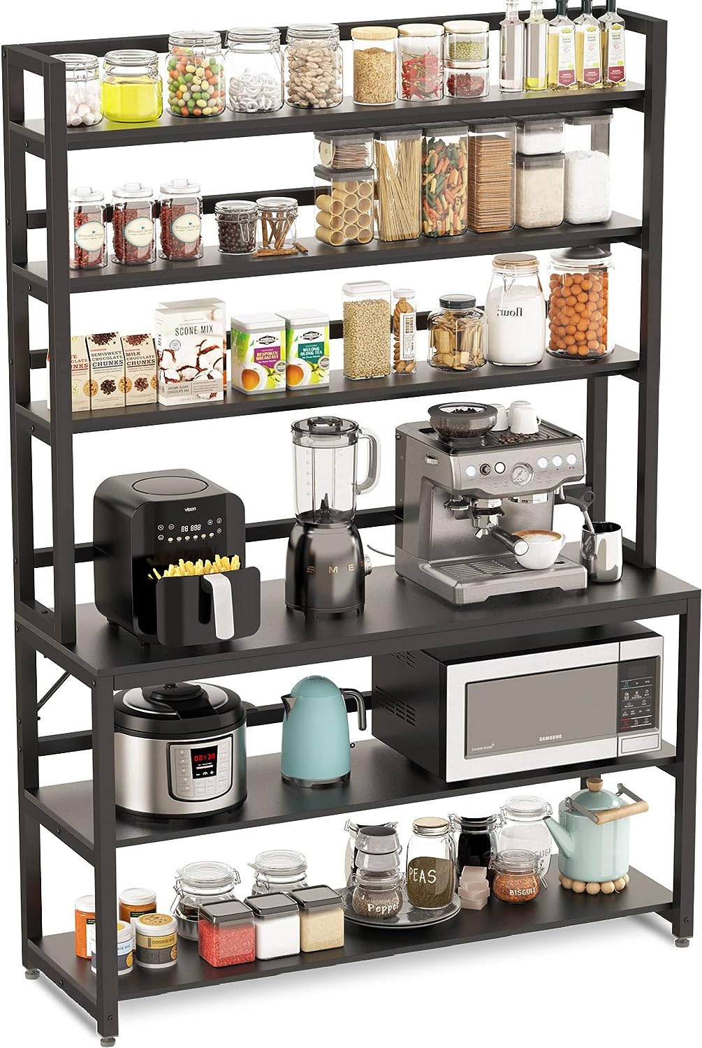 Buy 6-Tier Bakers Rack Kitchen Storage Stand Black Freestanding ...