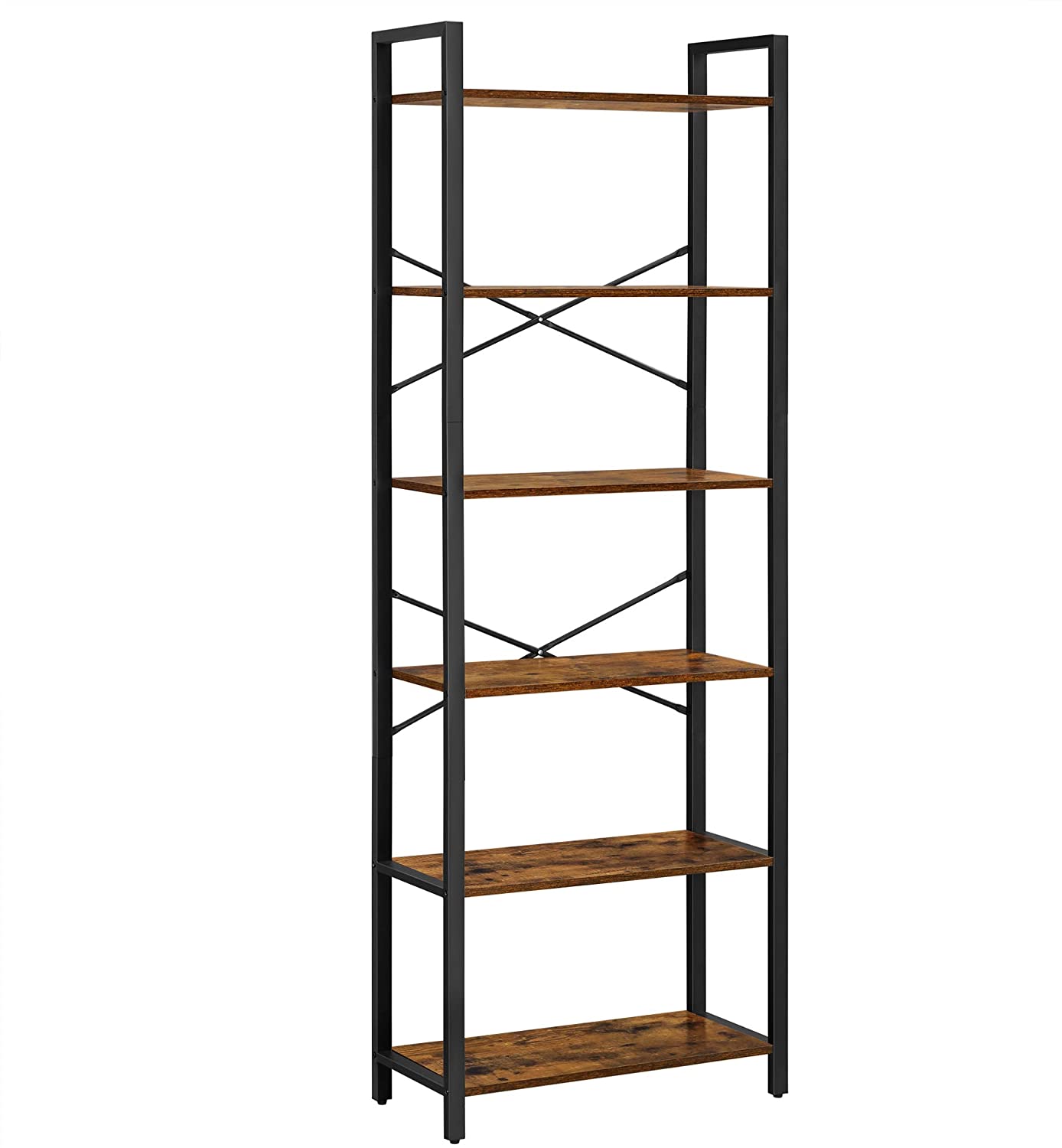 Buy 6-Tier Storage Rack with Industrial Style Steel Frame Rustic Brown ...