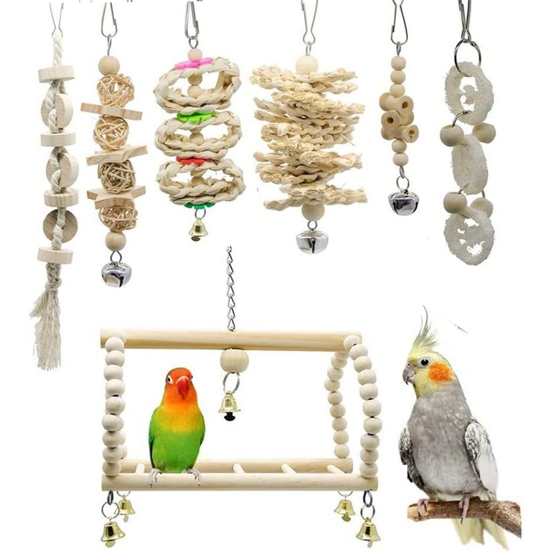 Buy 7-Piece Wooden Bird Chewing Toy for Parrot Cage - Suitable for ...