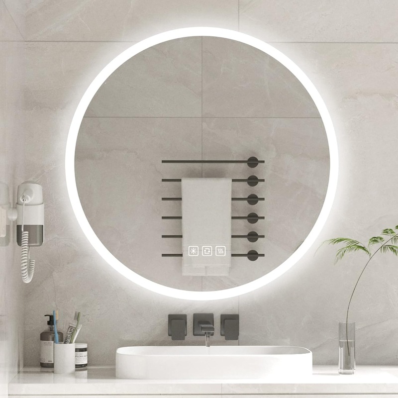Buy 800mm Round Bathroom Mirror LED Light Anti-Fog Memory Adjustable 3 ...