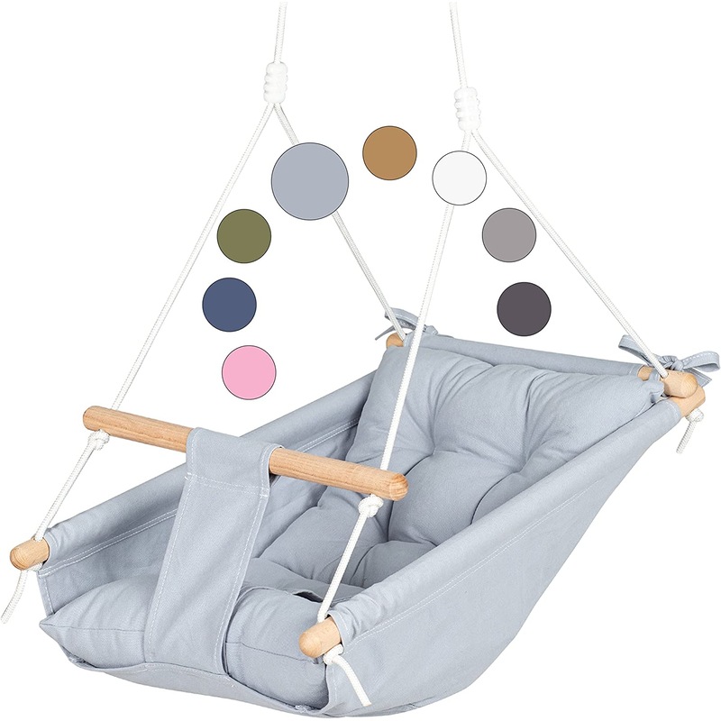 Buy Canvas Baby Hammock Swing by Cateam - Gray - Wooden Hanging Swing ...