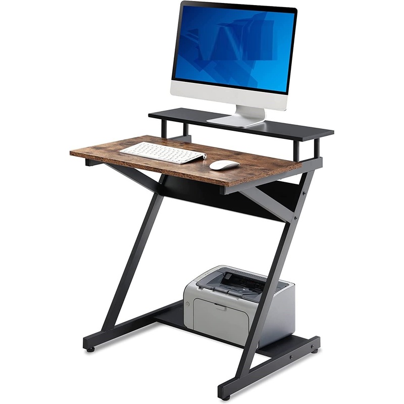 Buy Computer Desk with Monitor Riser and storage, 70cm, (Brown and ...