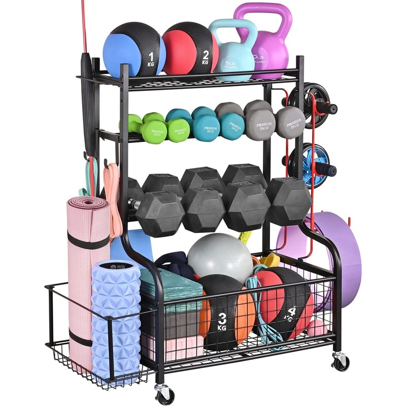 Buy Home Gym Dumbbell Rack with Wheels and Hooks for Fitness Storage ...