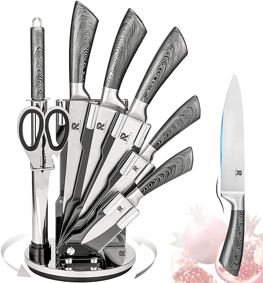 Buy Kitchen Knife Block Set 8 Stainless Steel Knives with Wooden Color ...