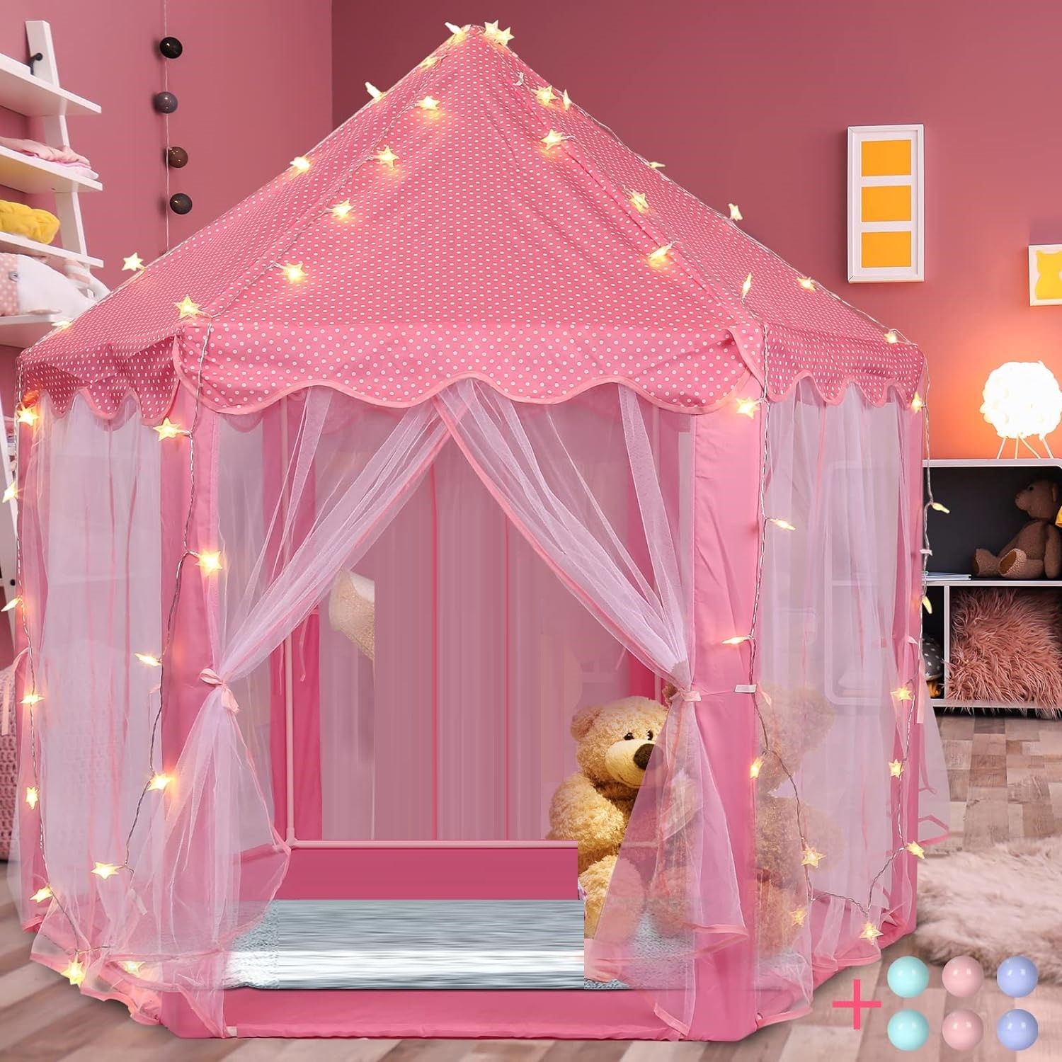 Buy Princess Tent for Girls with LED Star Lights - Large Playhouse for ...