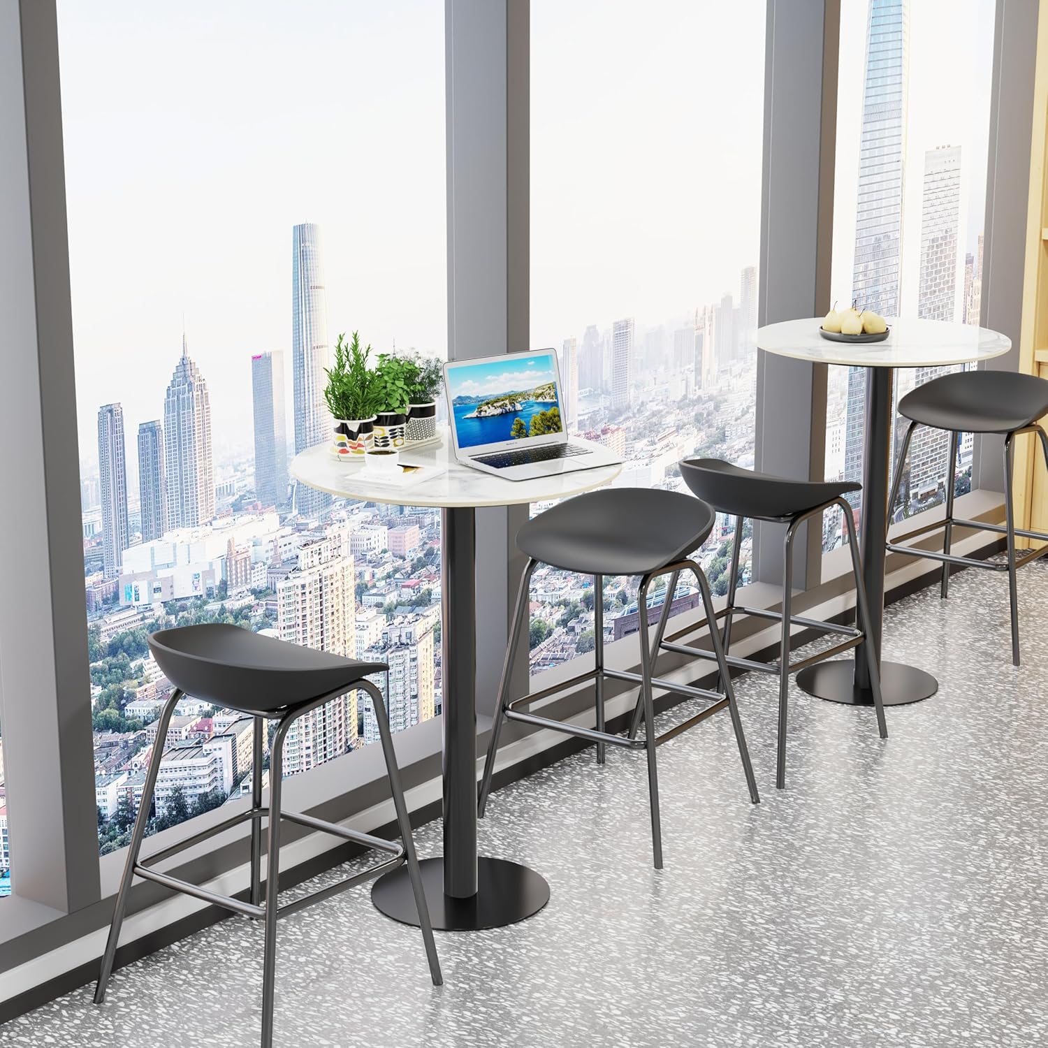 Buy Round Sintered Stone Bar Table 70cm White Marble 100cm High ...