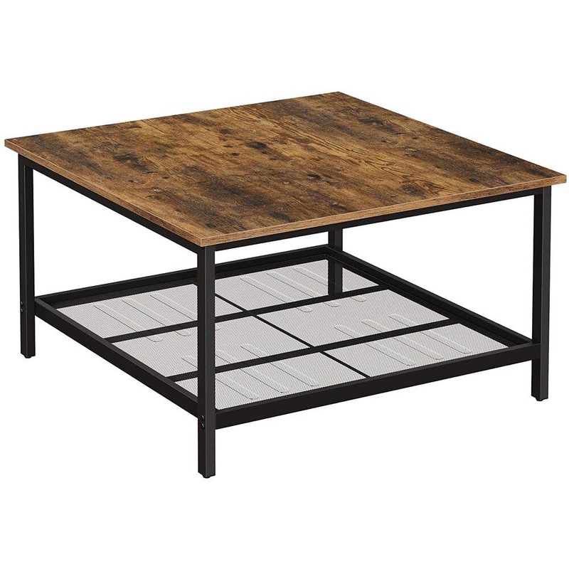 Buy Rustic Brown Square Coffee Table with Dense Mesh Shelf - MyDeal
