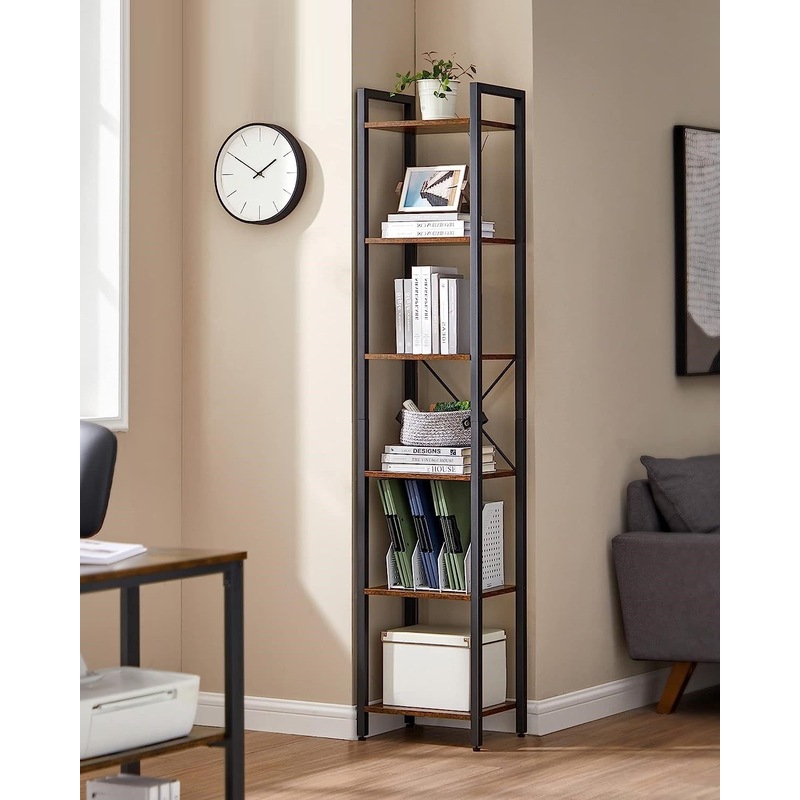 Buy Small 6 Tier Industrial Bookshelf Rustic Brown Black Mydeal